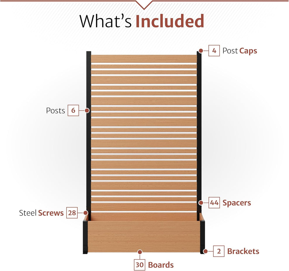 Freestanding Cedar Color Patio Privacy Screen with Planter Box, Privac ...
